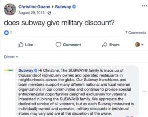 Subway Military Discount + Franchising Opportunities for Veterans